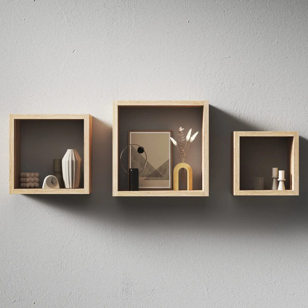 Modern Floating Wooden Wall Bookshelf SET OF 3 Plywood Book Shelf SET ...