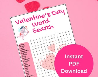 Printable Valentine's Day Word Search and Colouring Activity - Etsy