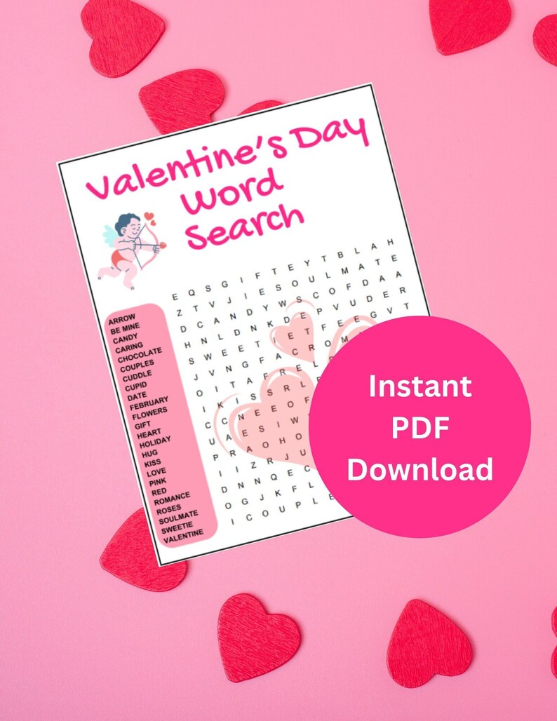 Valentine's Day Word Search, Valentine's Seek and Find, Printable PDF ...