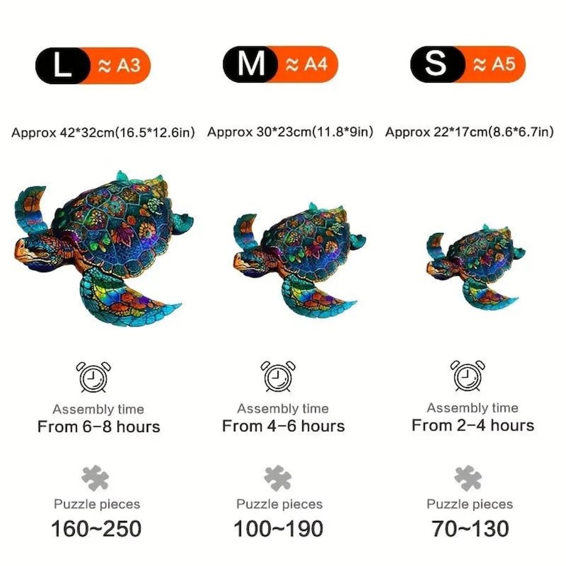 Wooden Jigsaw Puzzle- Turtle Laser Cut Puzzle - Mindfulness & Educational Sea Turtle Game for ...