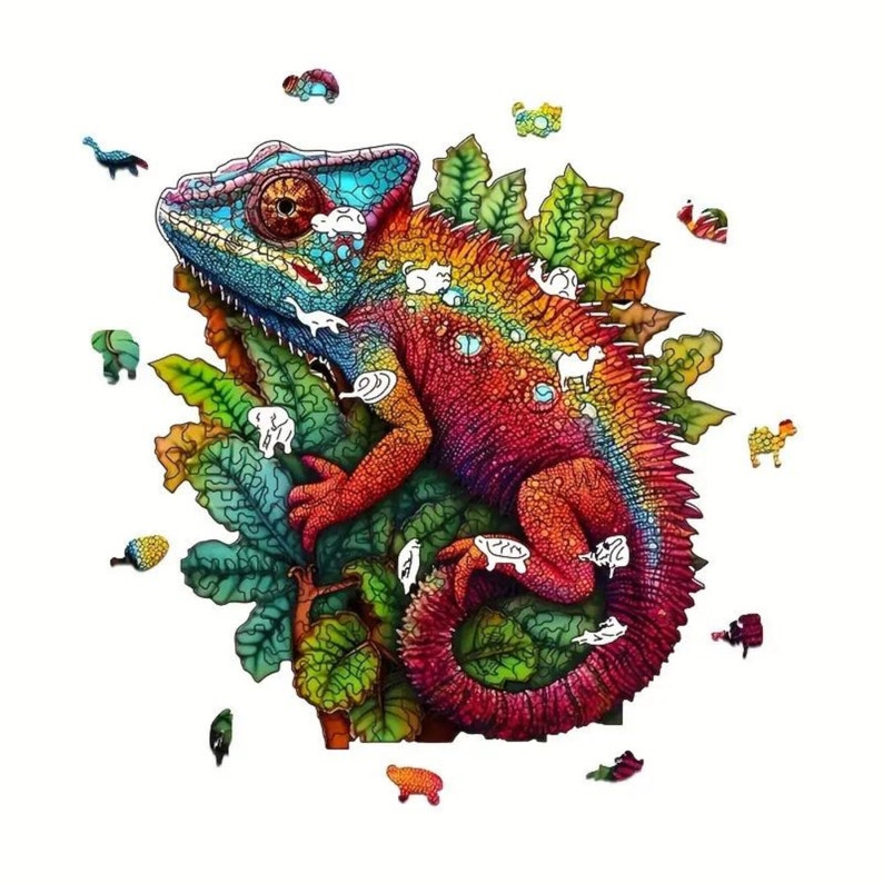 Wooden Jigsaw Puzzle Chameleon- Laser-cut Handcrafted Basswood, Unique ...