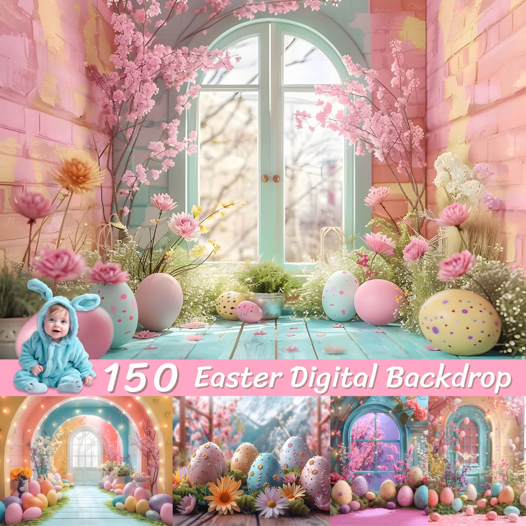 150 Easter Backdrop Bundle / Pastel Color Easter Digital Backdrop ...