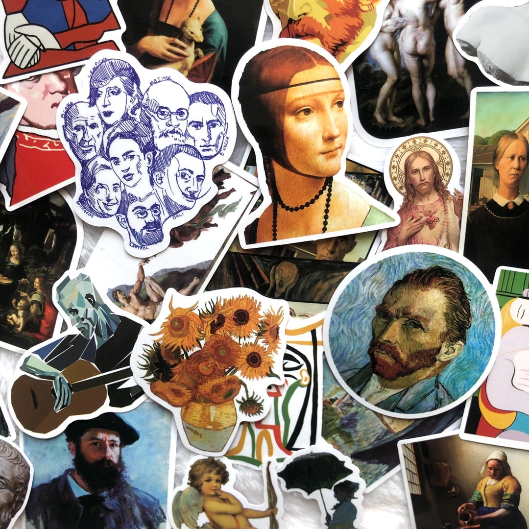 50PCS Art Stickers, Famous Paintings Vinyl Decals, Van Gogh, Da Vinci ...