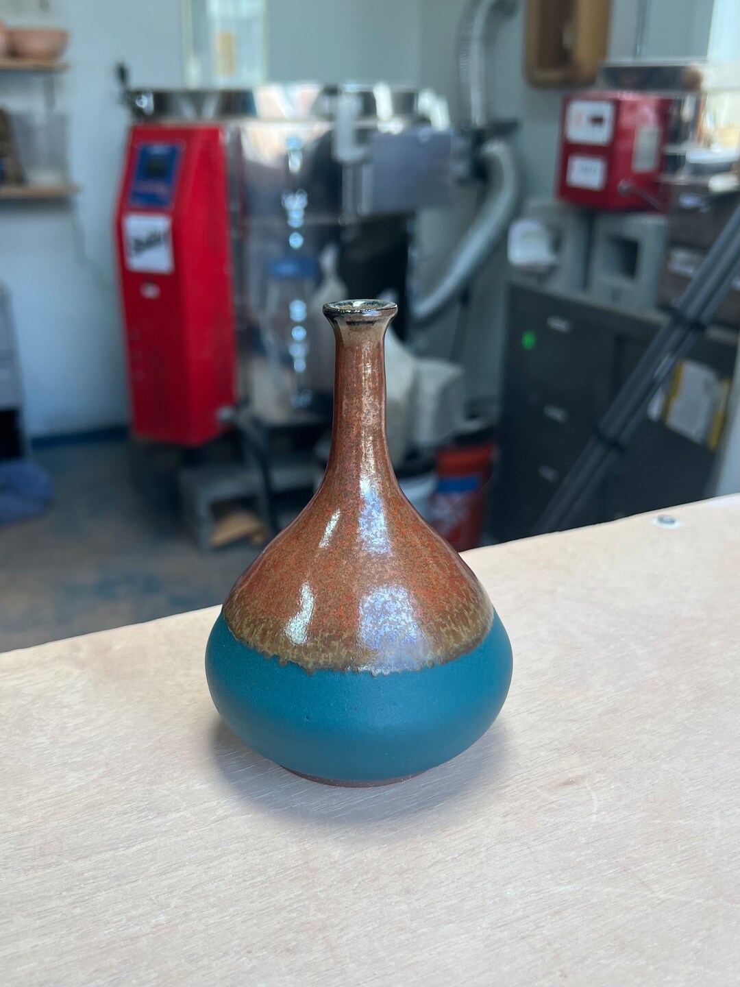 Iron Red and Satin Cobalt Potion Bottle / Bud Vase / Excellent-to-hold ...
