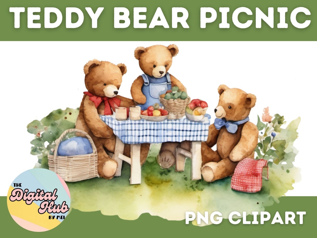 Watercolour Bear Clipart, Teddy Bear Picnic Party, Digital Png Image ...