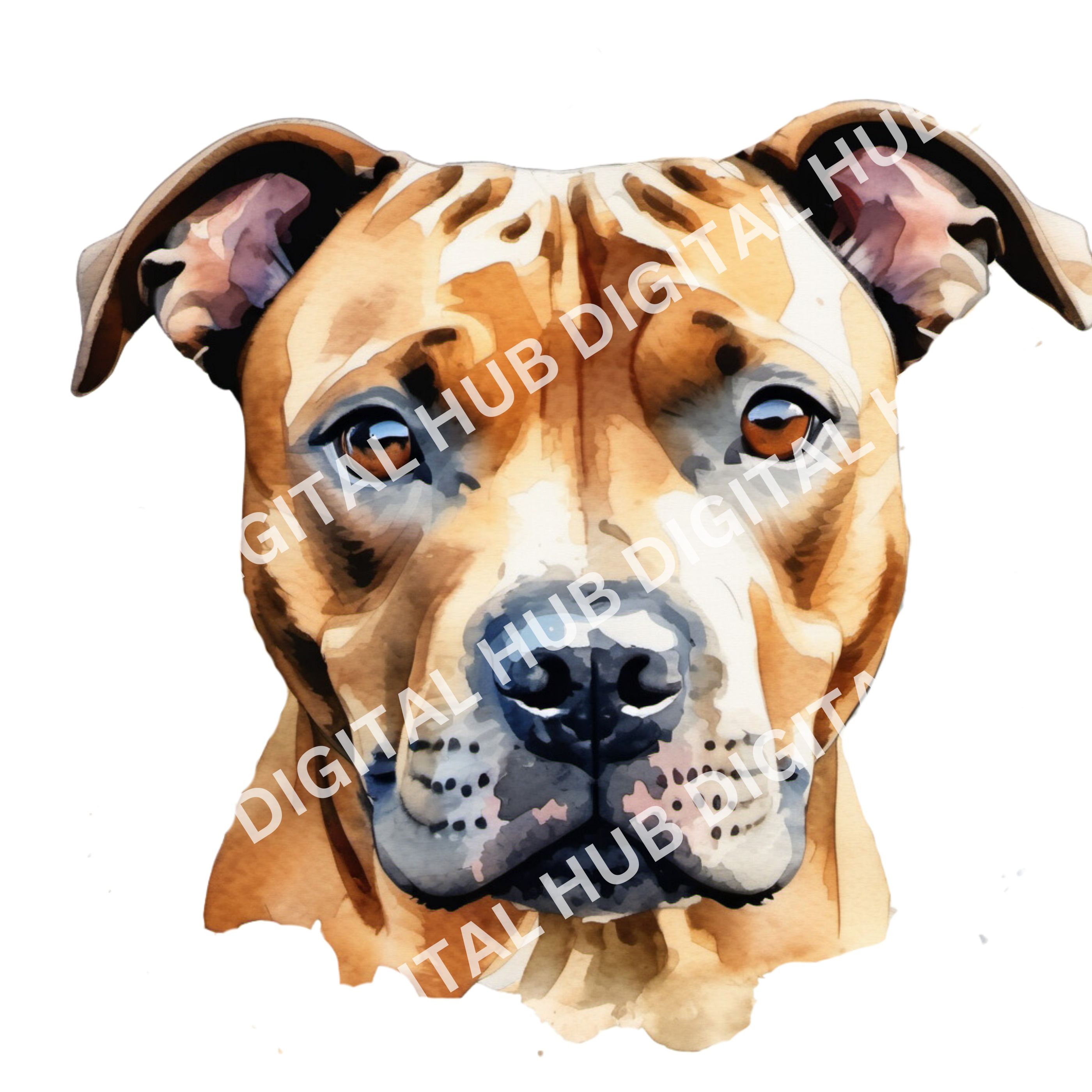Watercolour Dog Portrait, Staffy Clipart , Digital, Png Designs ...