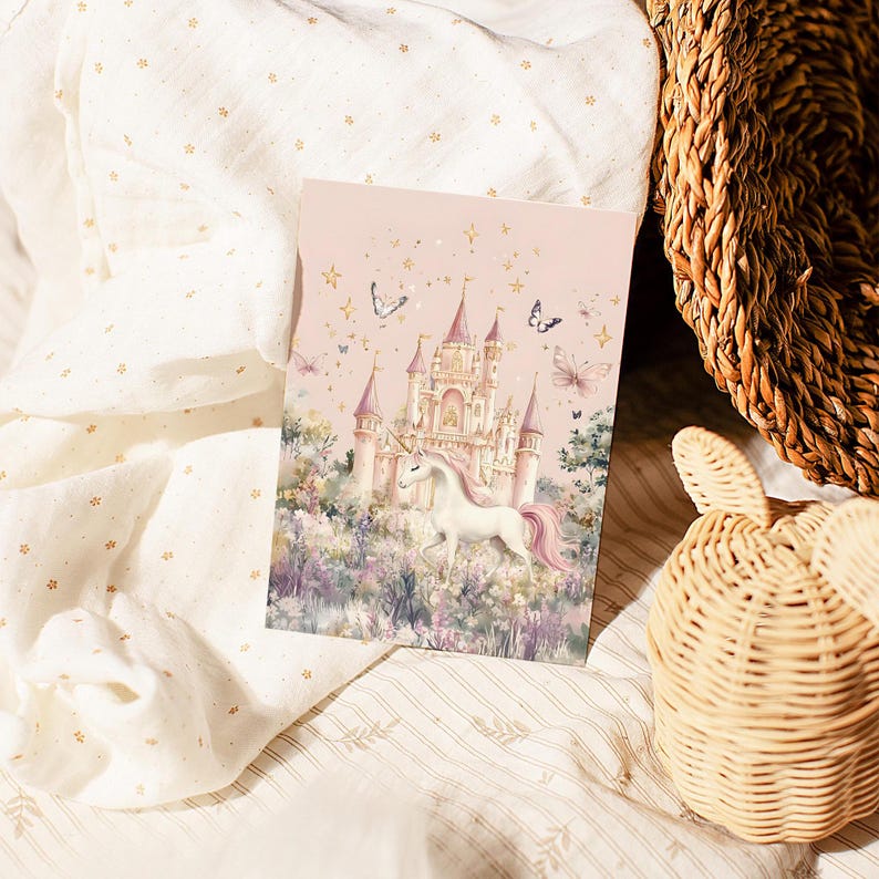 Pink Unicorn Castle Wall Art Princess Castle Poster, Magical Nursery ...