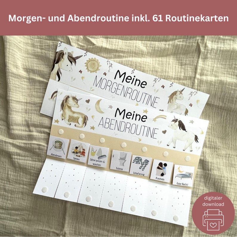 Morning and Evening Routine Chart for Kids Unicorn Theme Montessori ...