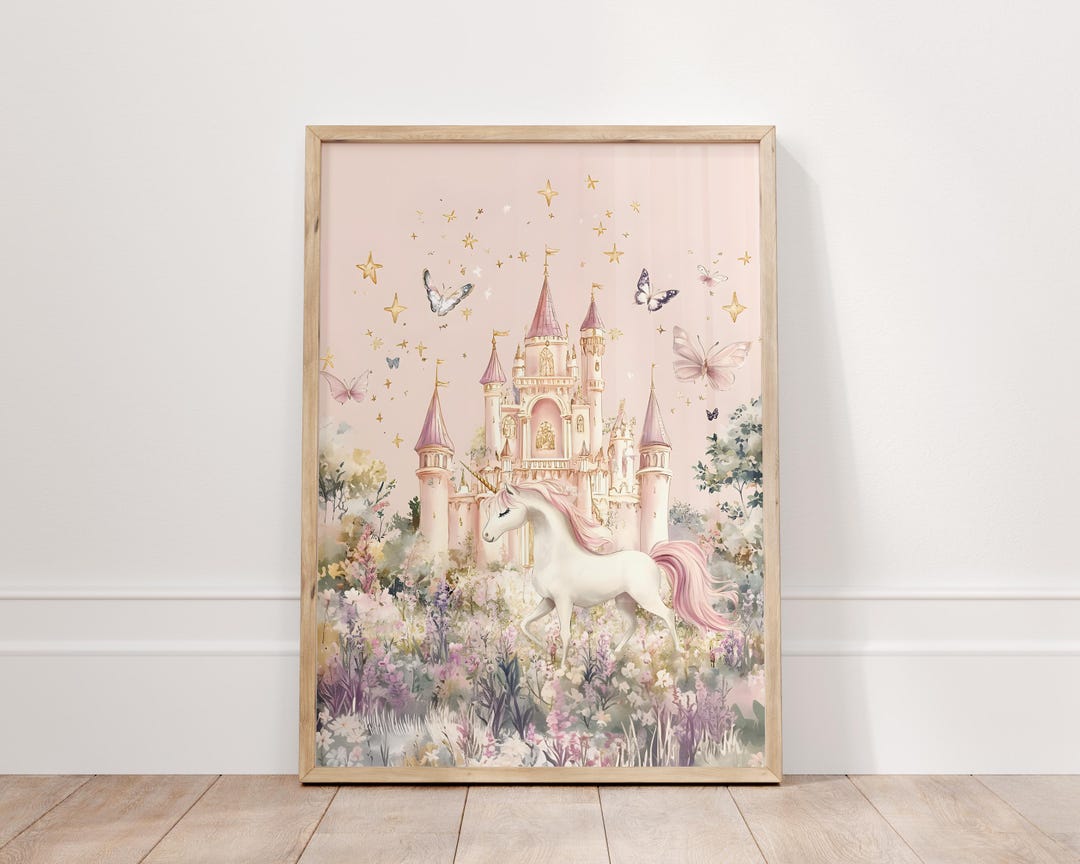 Pink Unicorn Castle Wall Art – Princess Castle Poster, Magical Nursery ...