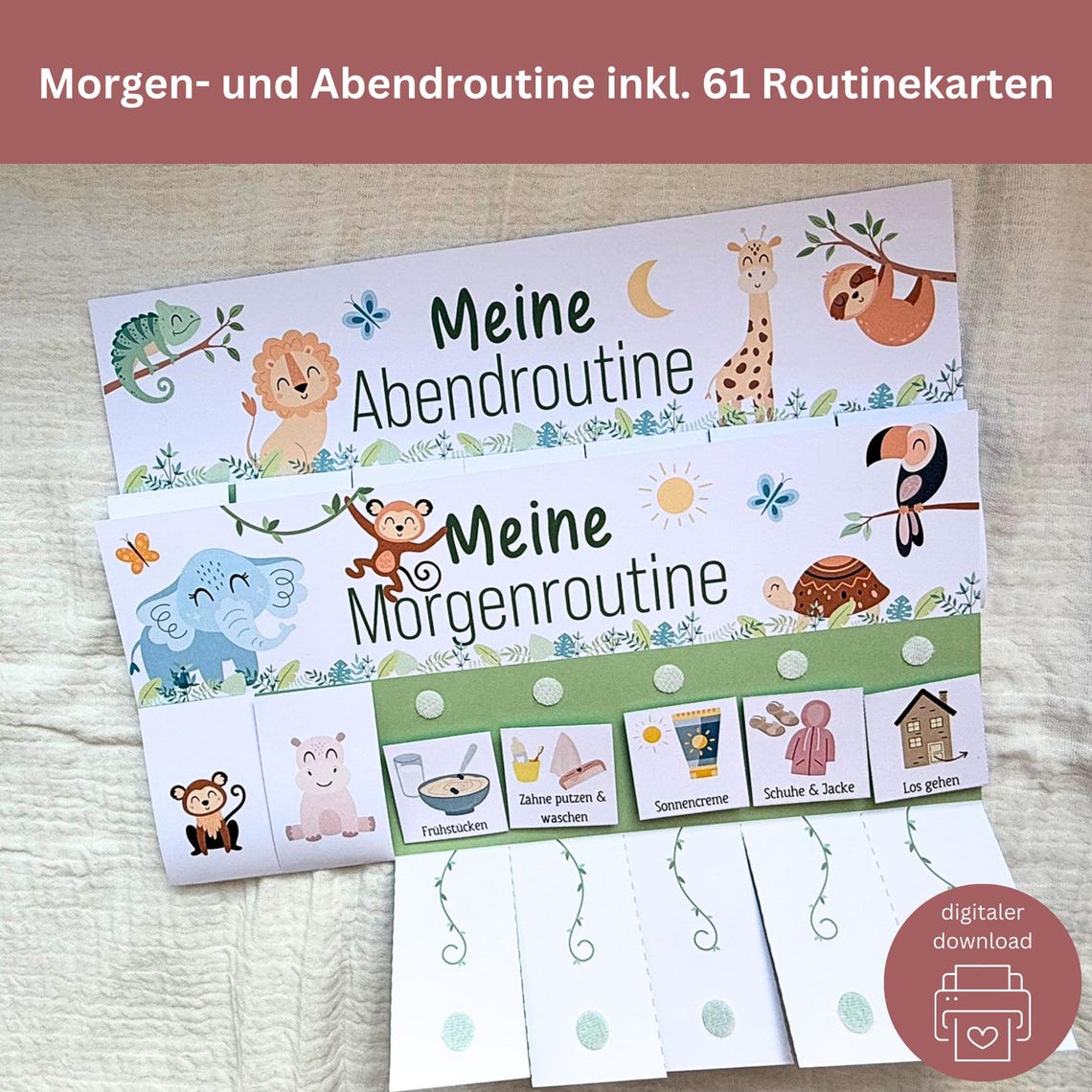 Morning and Evening Routine Chart for Kids Safari | Montessori Inspired ...