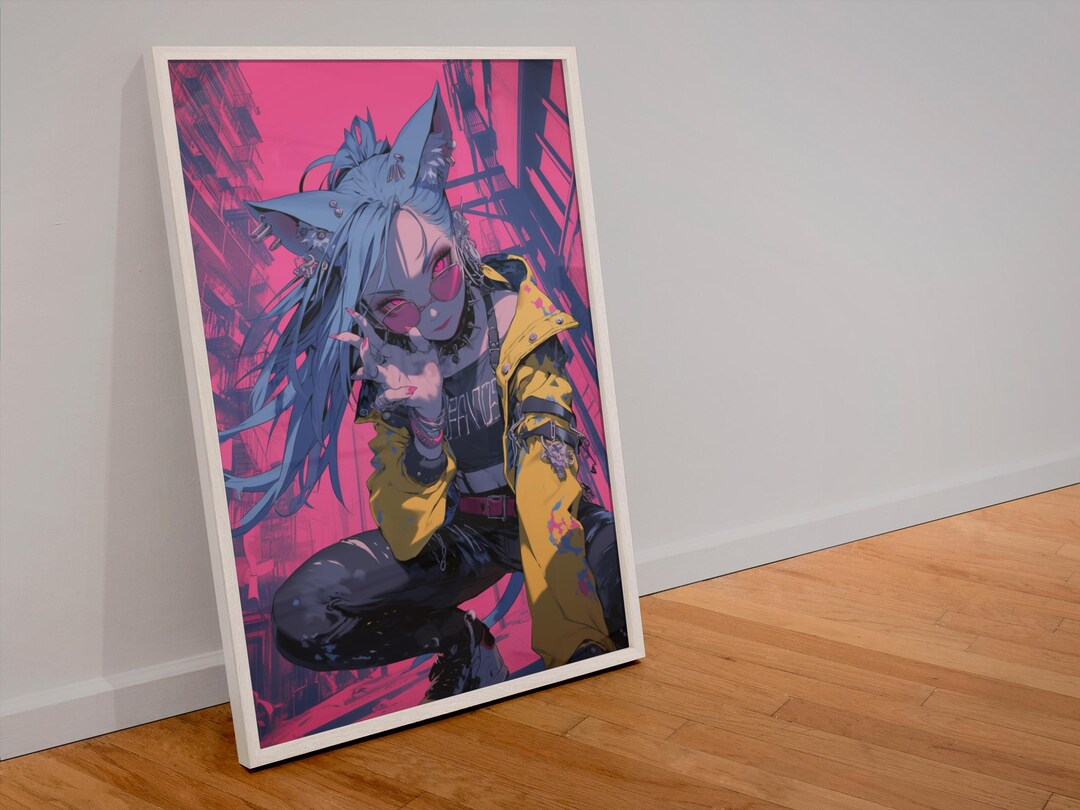 Neon Rebellion Poster,anime Girl Fine Art Print, Vaporwave Aesthetic ...