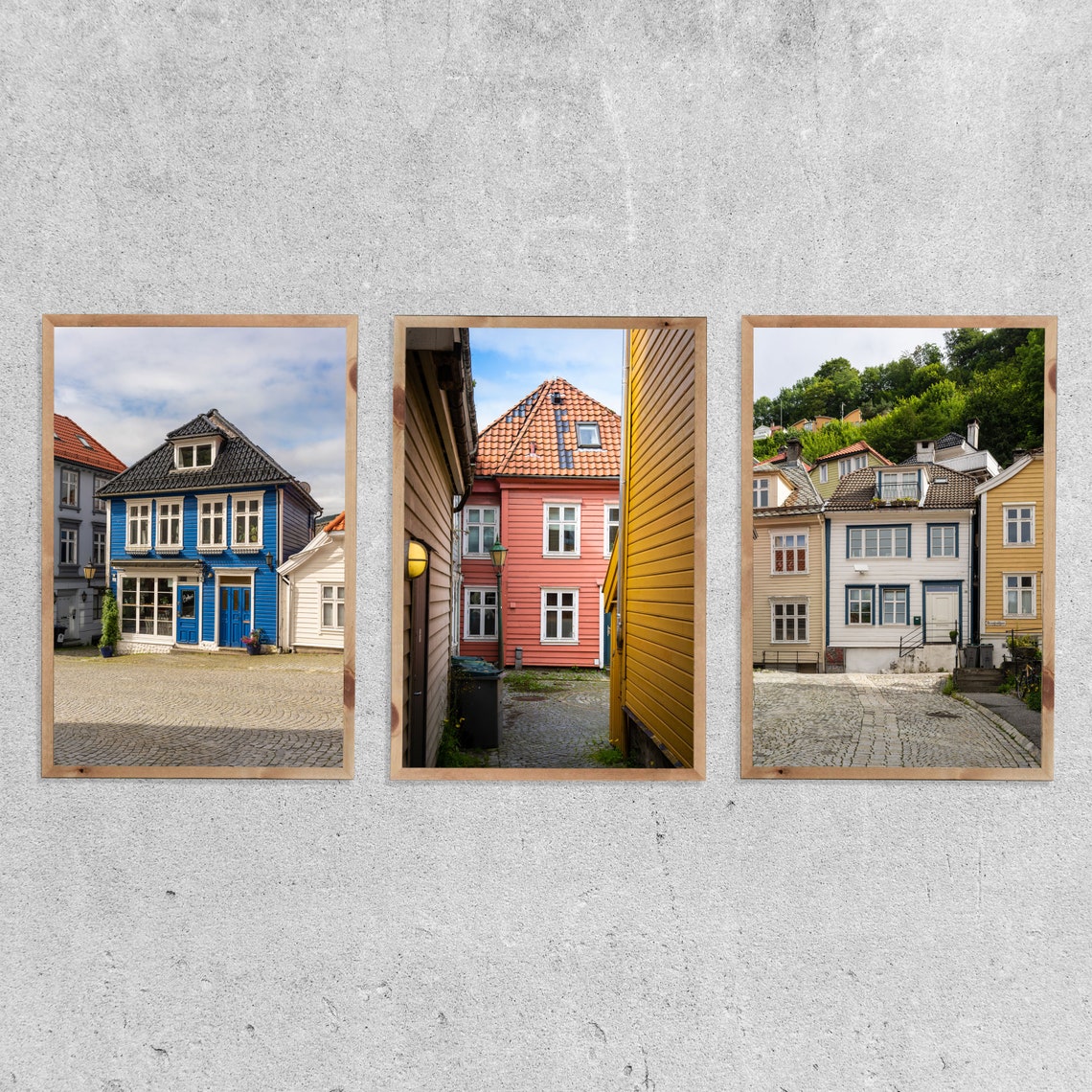 Norwegian Colorful Houses in Bergen, Norway. Collection of 3 Digital ...