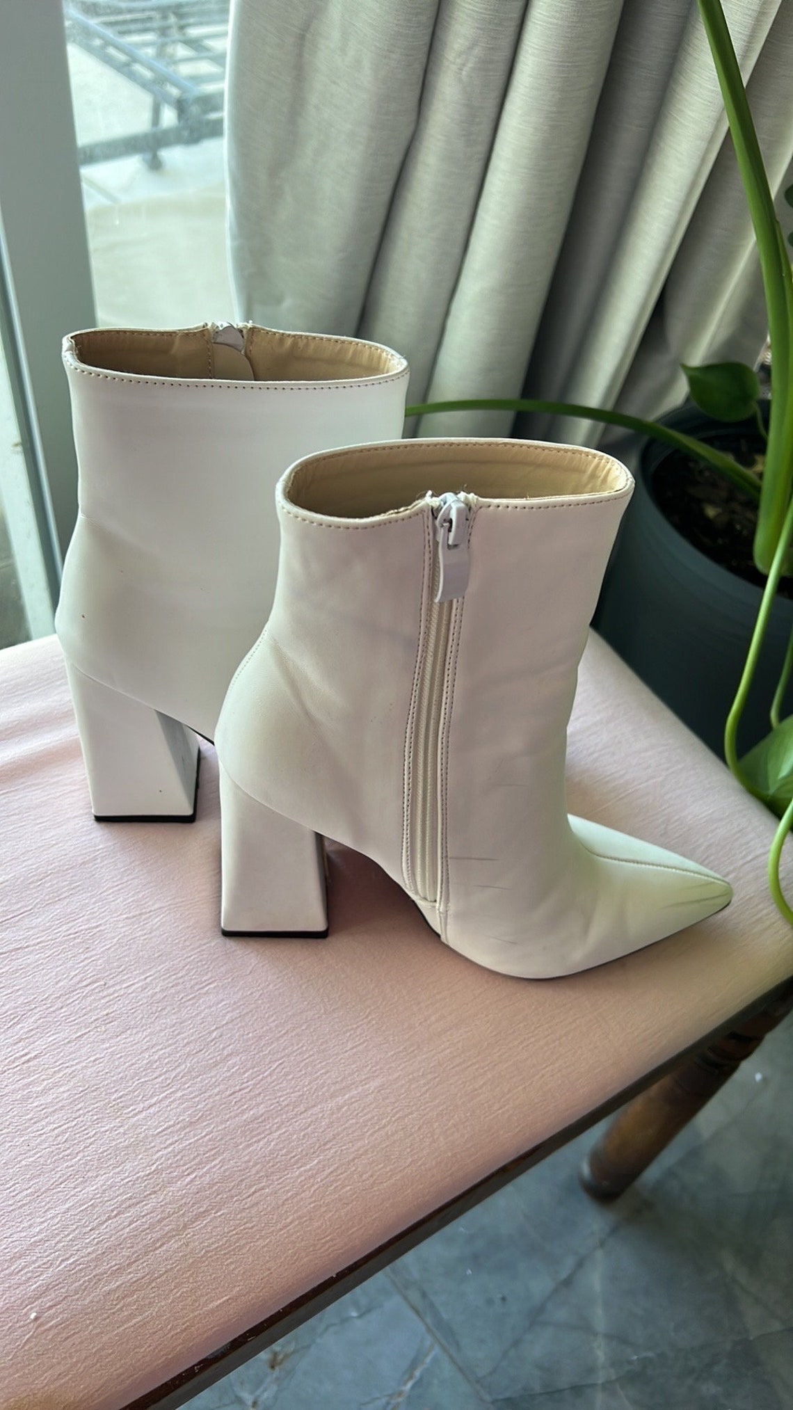 White Block-heel Pointed Boots Size EU36 - Etsy