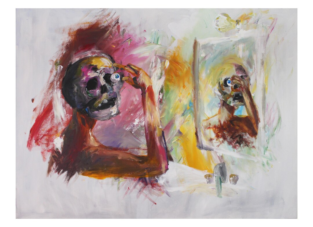 Skeleton Abstract Artwork, Getting Ready for the Day, Acrylic on Canvas ...