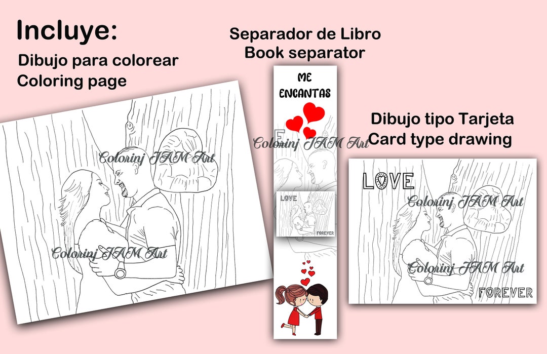 Pack AMOR , Valentín Dibujo para colorear, Tarjeta, separador de libro ...