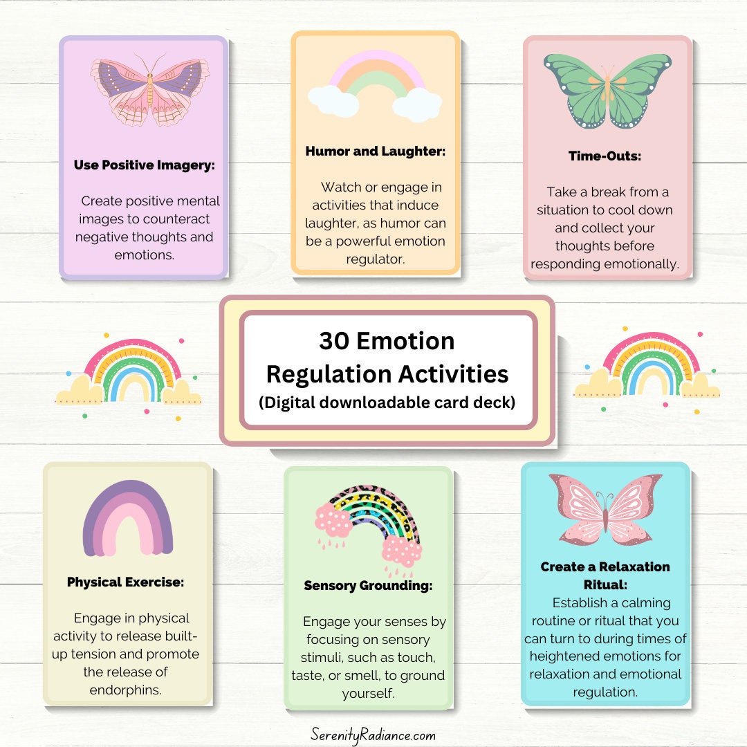 30 Emotion Regulation Activities Deck, Therapeutic Cards, Self-care ...
