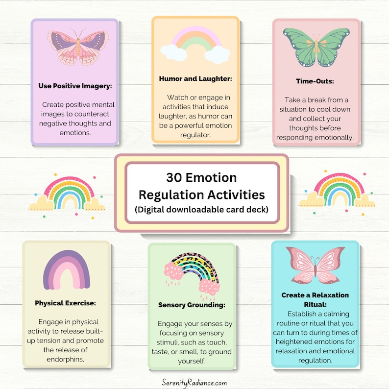 30 Emotion Regulation Activities Deck, Therapeutic Cards, Self-care ...