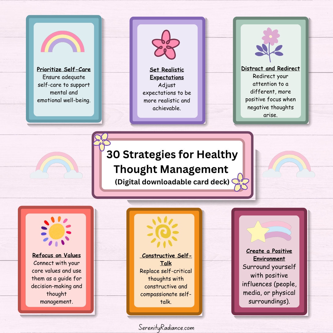 30 Strategies for Healthy Thought Management, Therapy Cards, Self-care ...