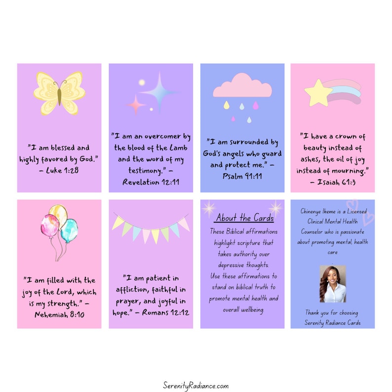 Biblical Affirmations for Depression, Spiritual Wellness Cards (digital ...
