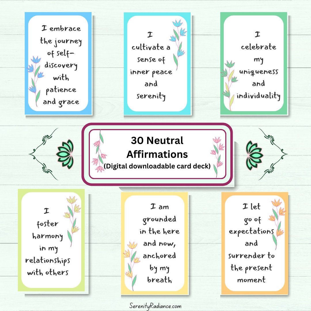 Neutral Affirmations Mental Health Support Cards Therapeutic Cards ...