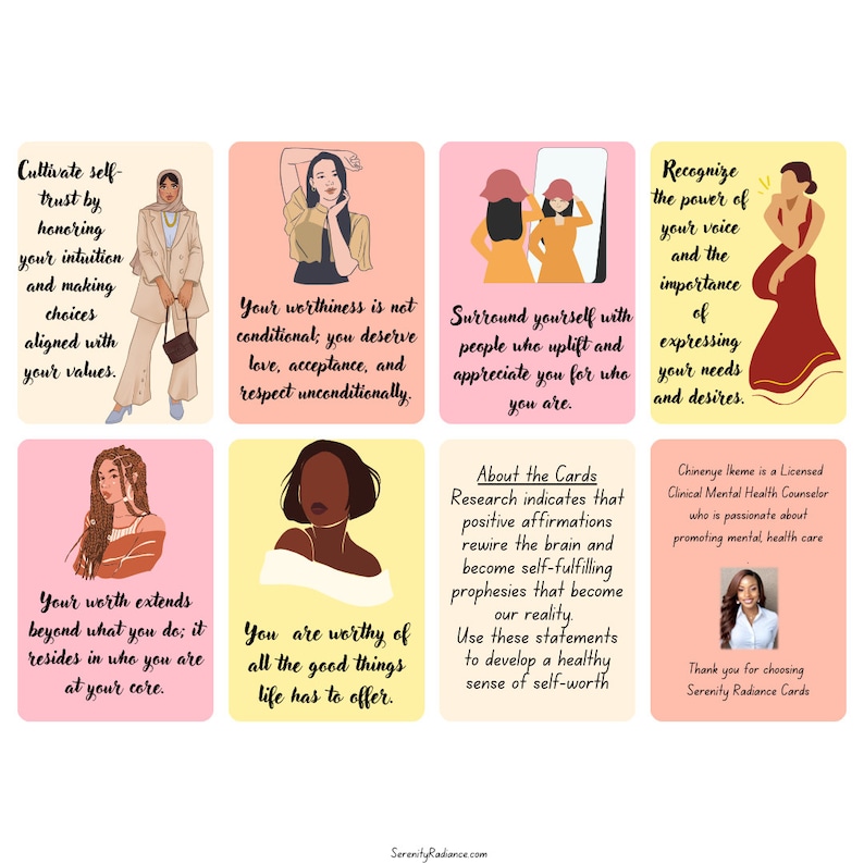 Self-worth Affirmation Cards, Emotional Healing, Mental Health Resource ...