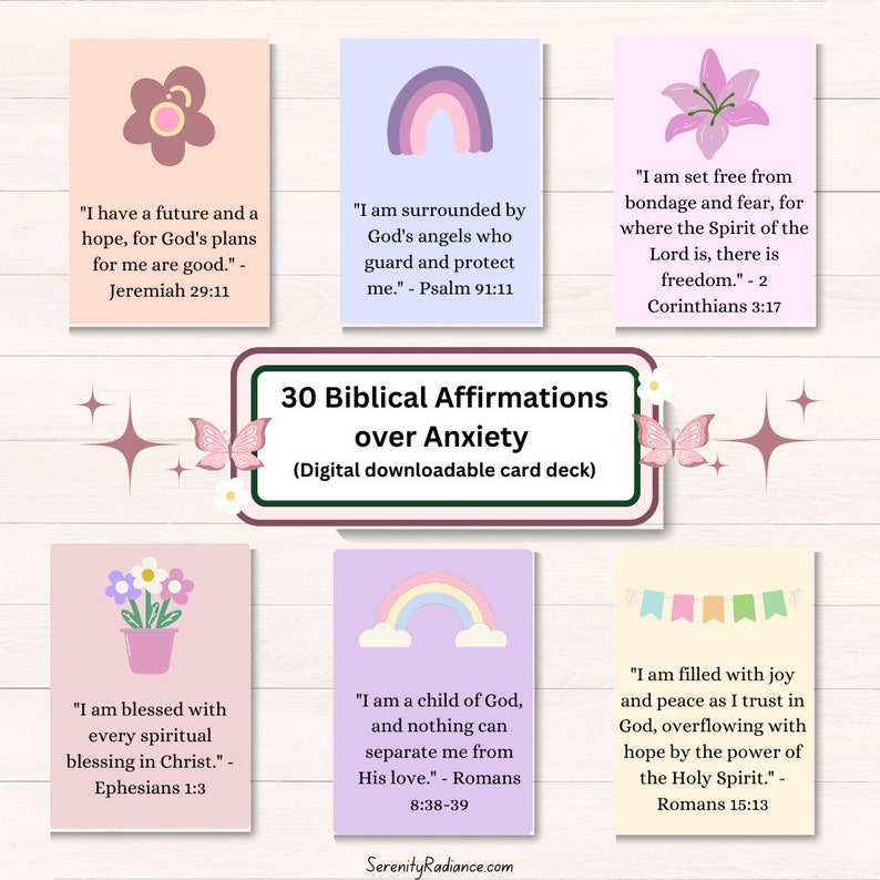 Biblical Affirmations for Anxiety Relief Therapy Cards Self-care ...