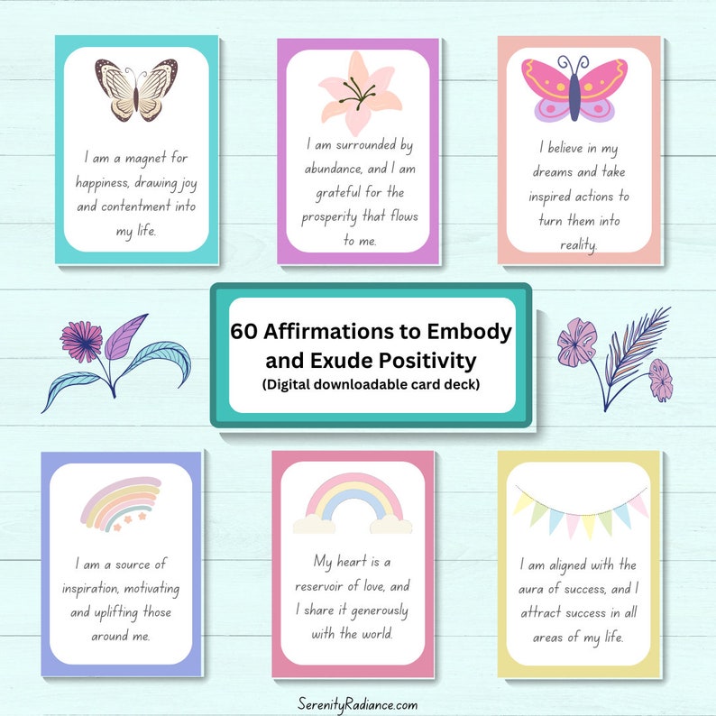 60 Affirmations to Embody and Exude Positivity Cards, Keep and Share ...