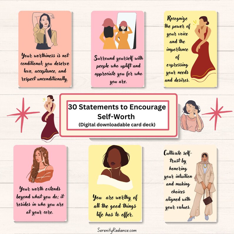 Self-worth Affirmation Cards, Emotional Healing, Mental Health Resource ...