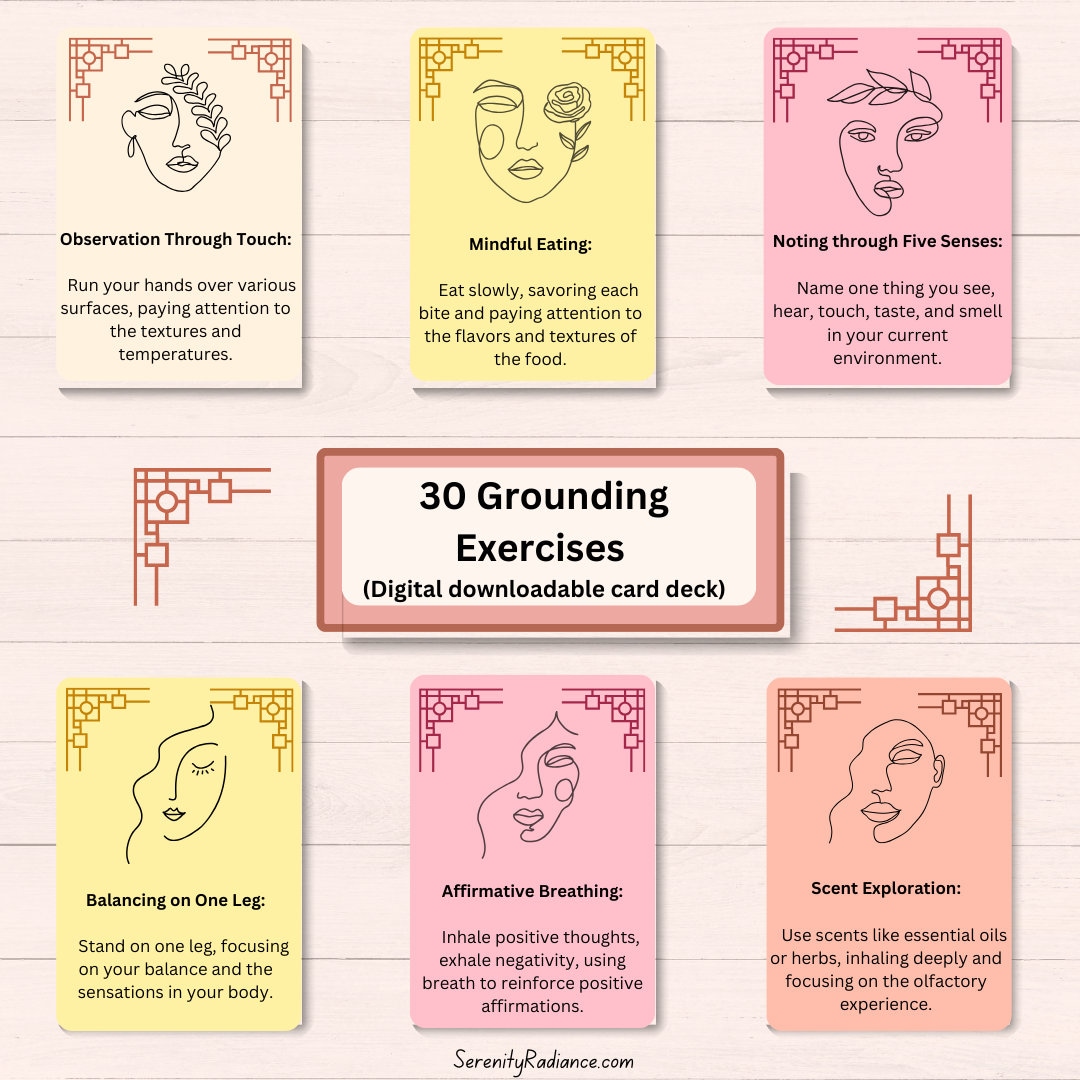 30 Grounding Exercises Affirmative Card, Self-care Gift, Mental Health ...