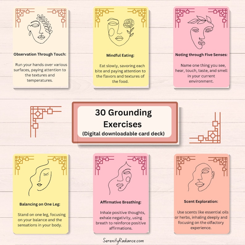 30 Grounding Exercises Affirmative Card, Self-care Gift, Mental Health ...