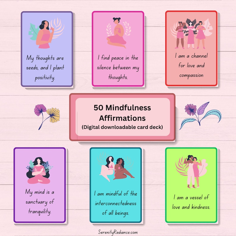 Set of 50 Mindfulness Affirmation Cards, Self-care Affirmations Deck ...