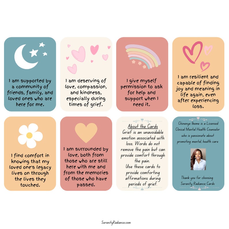 30 Grief Comforting Affirmations, Grief Therapy Cards, Self-care, Self ...