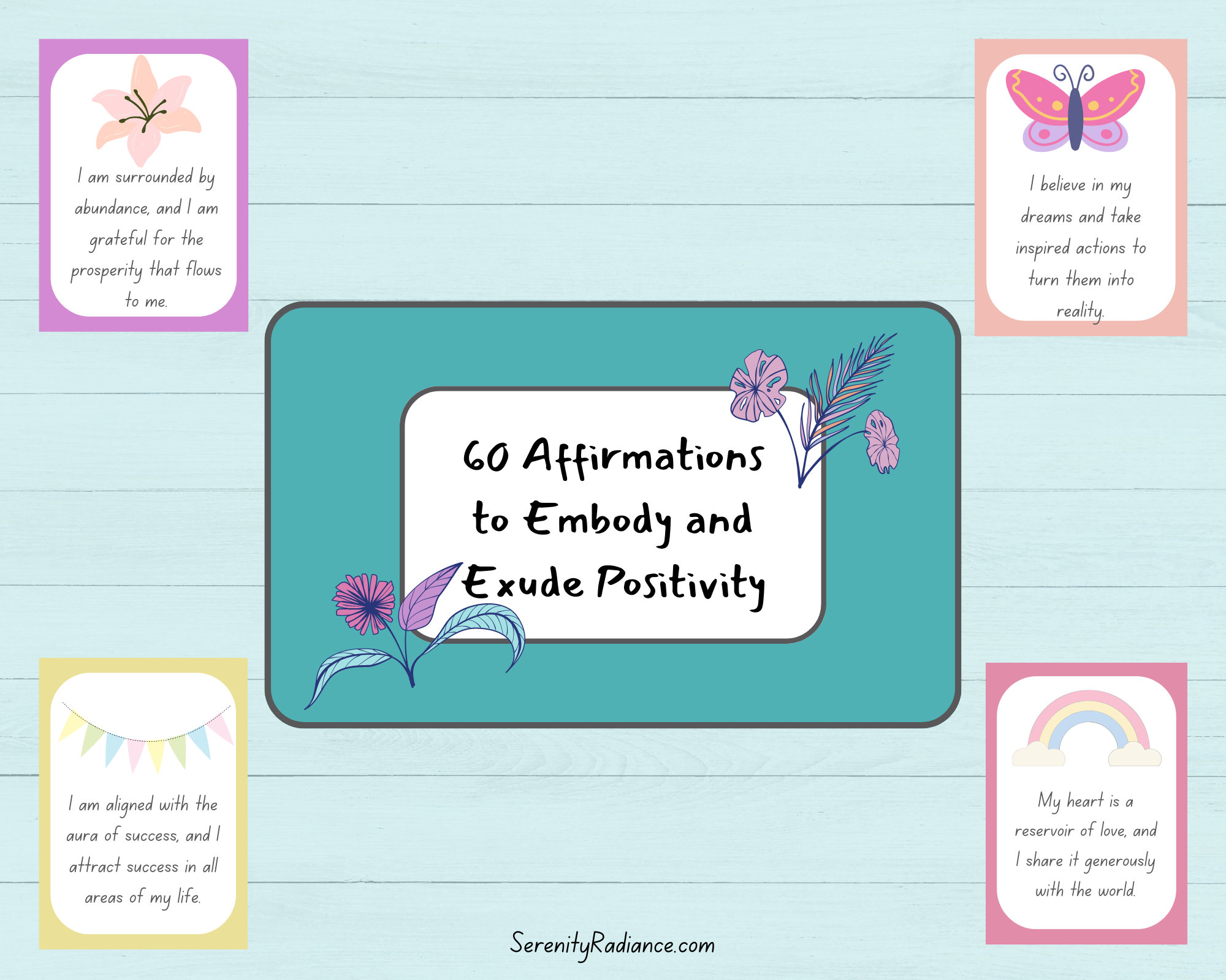 60 Affirmations to Embody and Exude Positivity Cards, Keep and Share ...