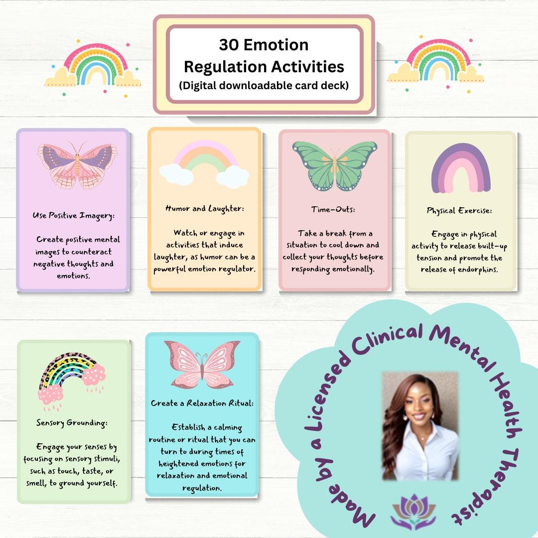 30 Emotion Regulation Activities Deck, Therapeutic Cards, Self-care ...