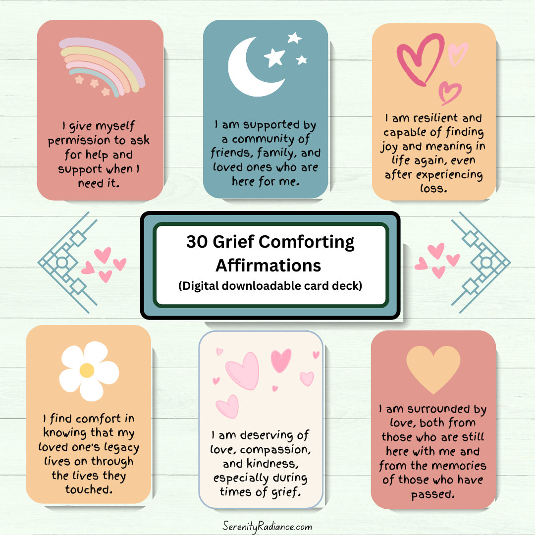 30 Grief Comforting Affirmations, Grief Therapy Cards, Self-care, Self ...