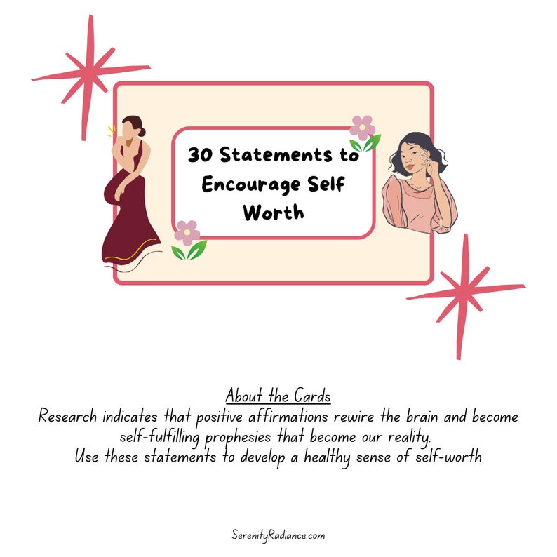Self-worth Affirmation Cards, Emotional Healing, Mental Health Resource ...