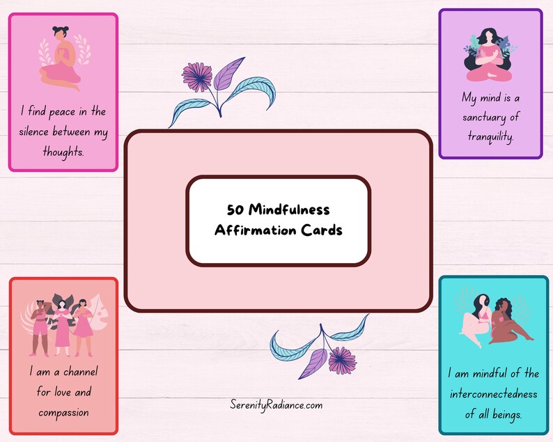 Set of 50 Mindfulness Affirmation Cards, Self-care Affirmations Deck ...