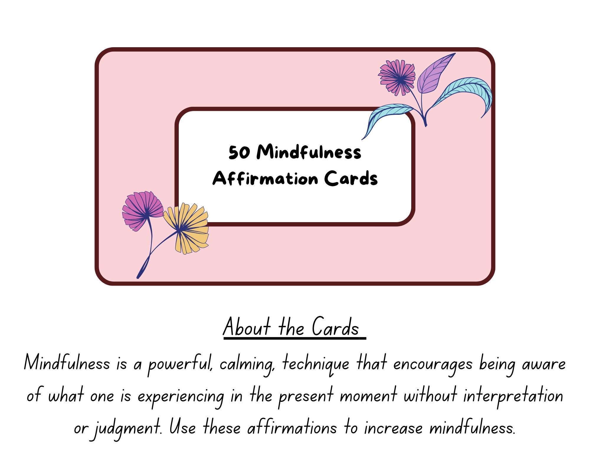 Set of 50 Mindfulness Affirmation Cards, Self-care Affirmations Deck ...