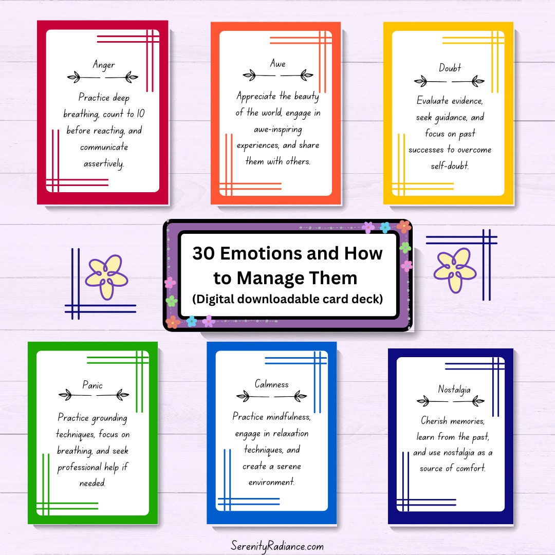 30 Emotions and How to Manage Them, Emotional Regulation, Therapy Cards ...