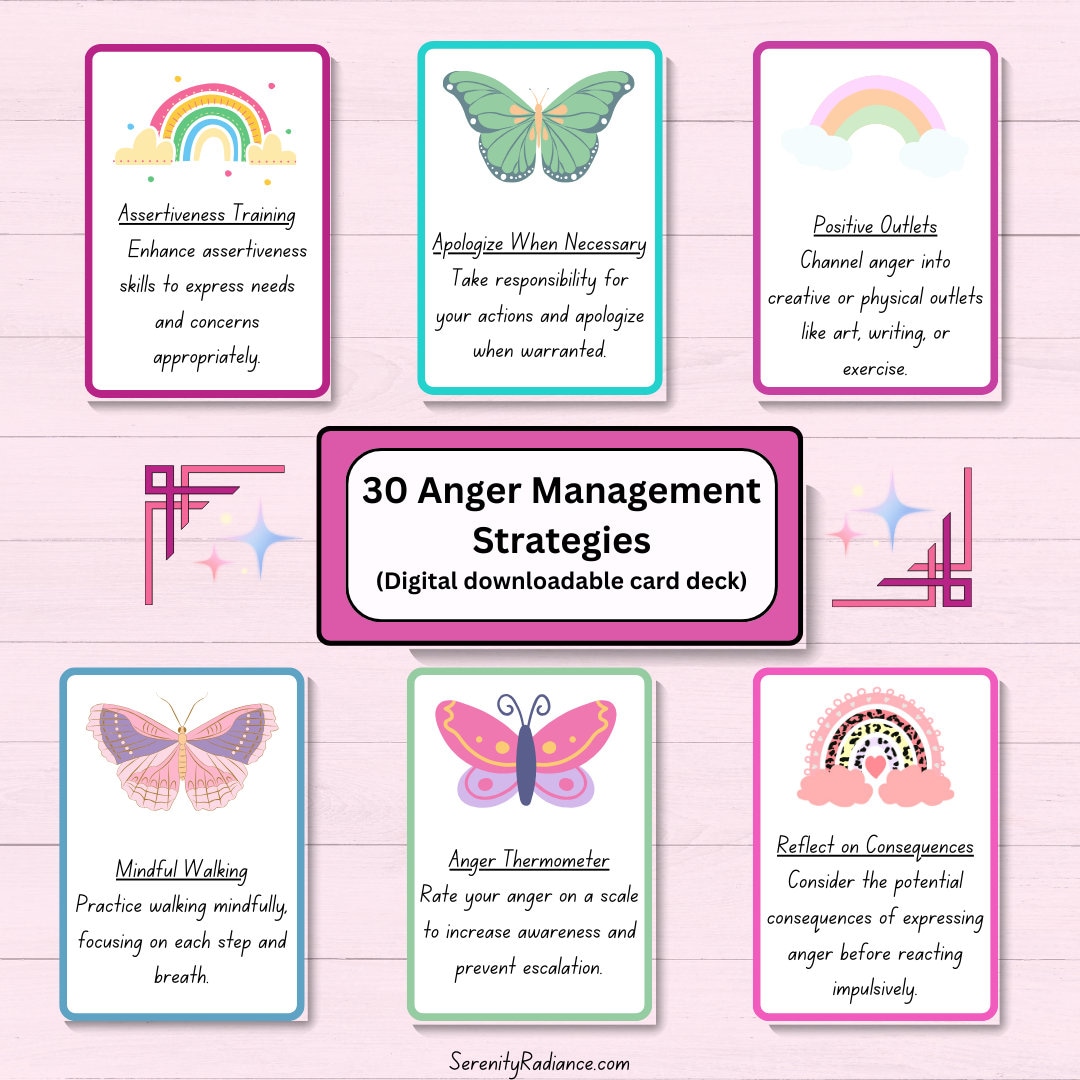 30 Anger Management Strategies Card Deck, Therapy Cards, Calming ...