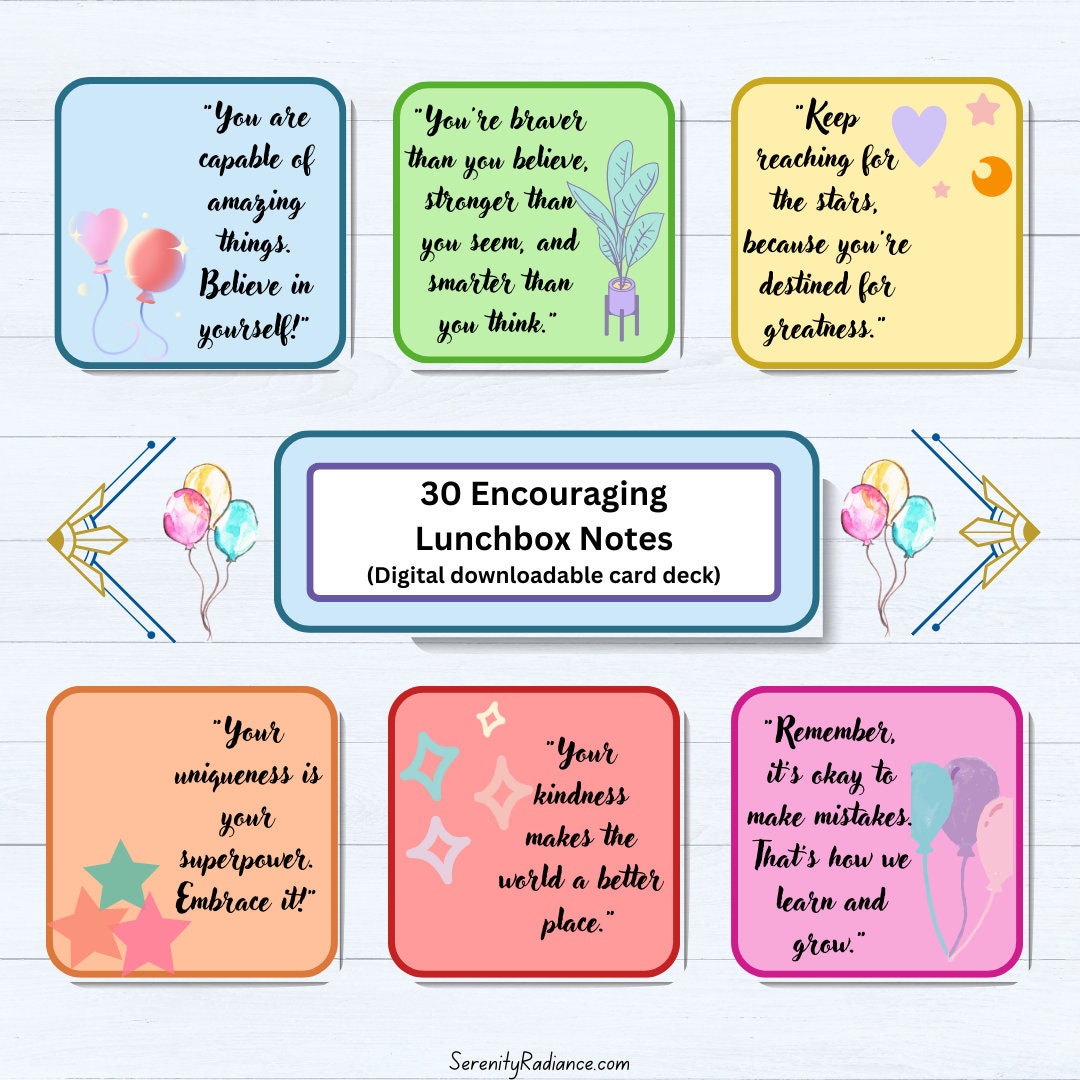 30 Encouraging Lunchbox Notes, Positive Affirmation Cards (digital ...