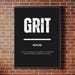 Grit Definition | Inspirational Canvas | Motivational Grit Wall Art ...