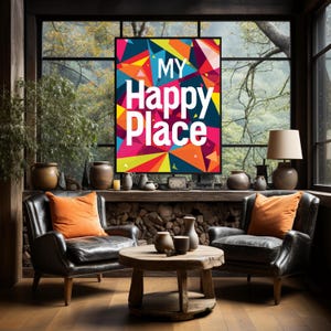 A Happy Place Wall Art | Colorful Motivational Typography Wall Decor ...