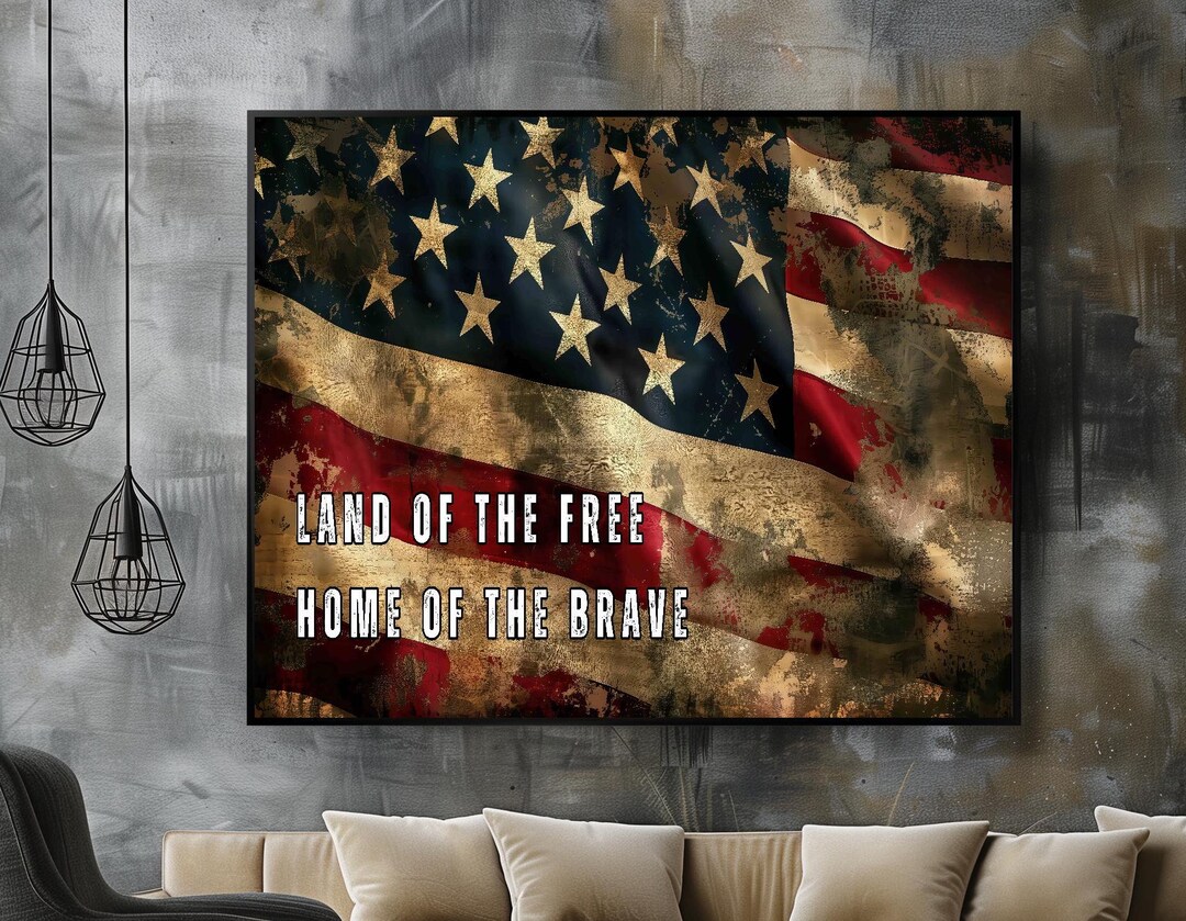 Land of the Free Home of the Brave | American Flag Poster | Framed Wall ...