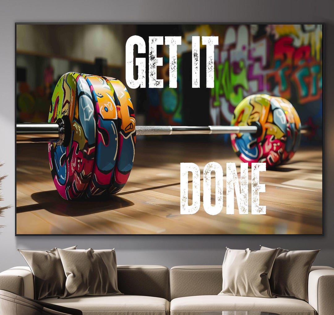 Get It Done | Motivational Gym Poster | Graffiti Barbell Art | Man Cave ...