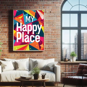 A Happy Place Wall Art | Colorful Motivational Typography Wall Decor ...