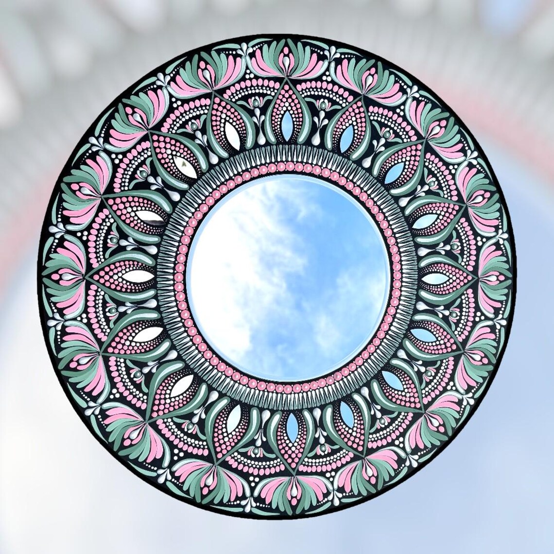 18" Mandala Wall Mirror | Hand-painted Boho Decor |mandala Home Decor ...