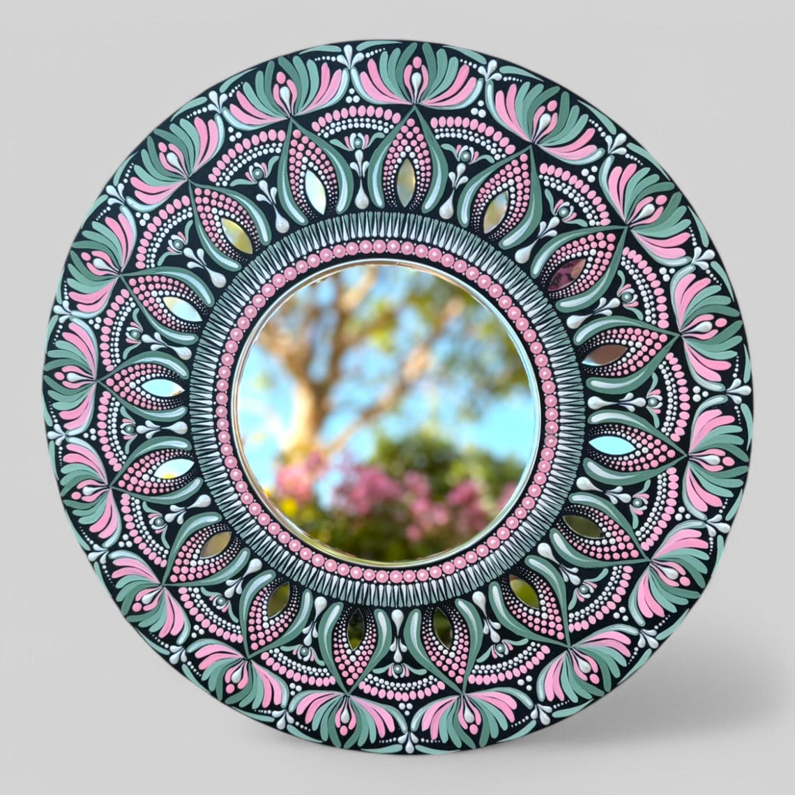 18" Mandala Wall Mirror | Hand-painted Boho Decor |mandala Home Decor ...