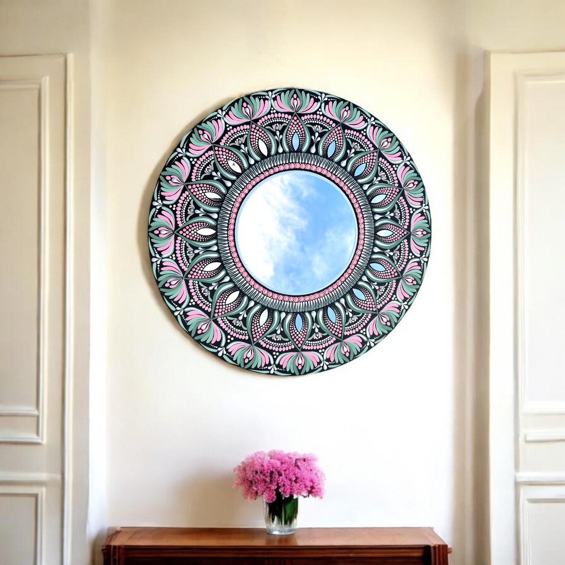 18" Mandala Wall Mirror | Hand-painted Boho Decor |mandala Home Decor ...