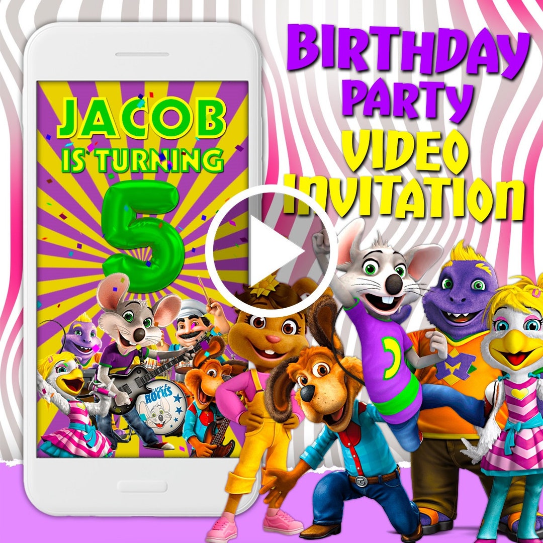 Chuck E. Cheese Birthday Party Video Invitation, Pizza and Arcades ...